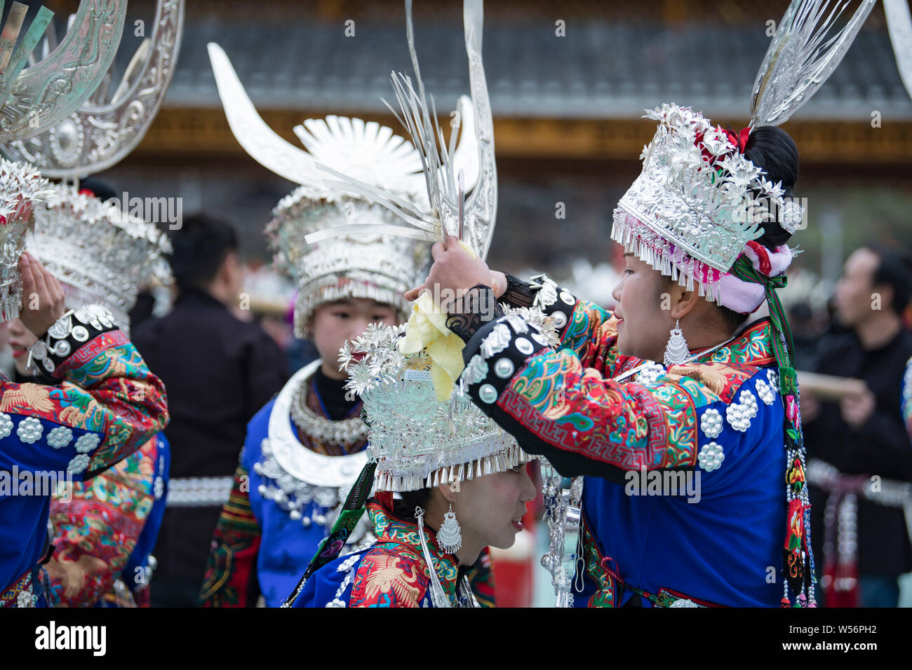 Local Chinese people of Miao ethnic minority dressed in traditional ...