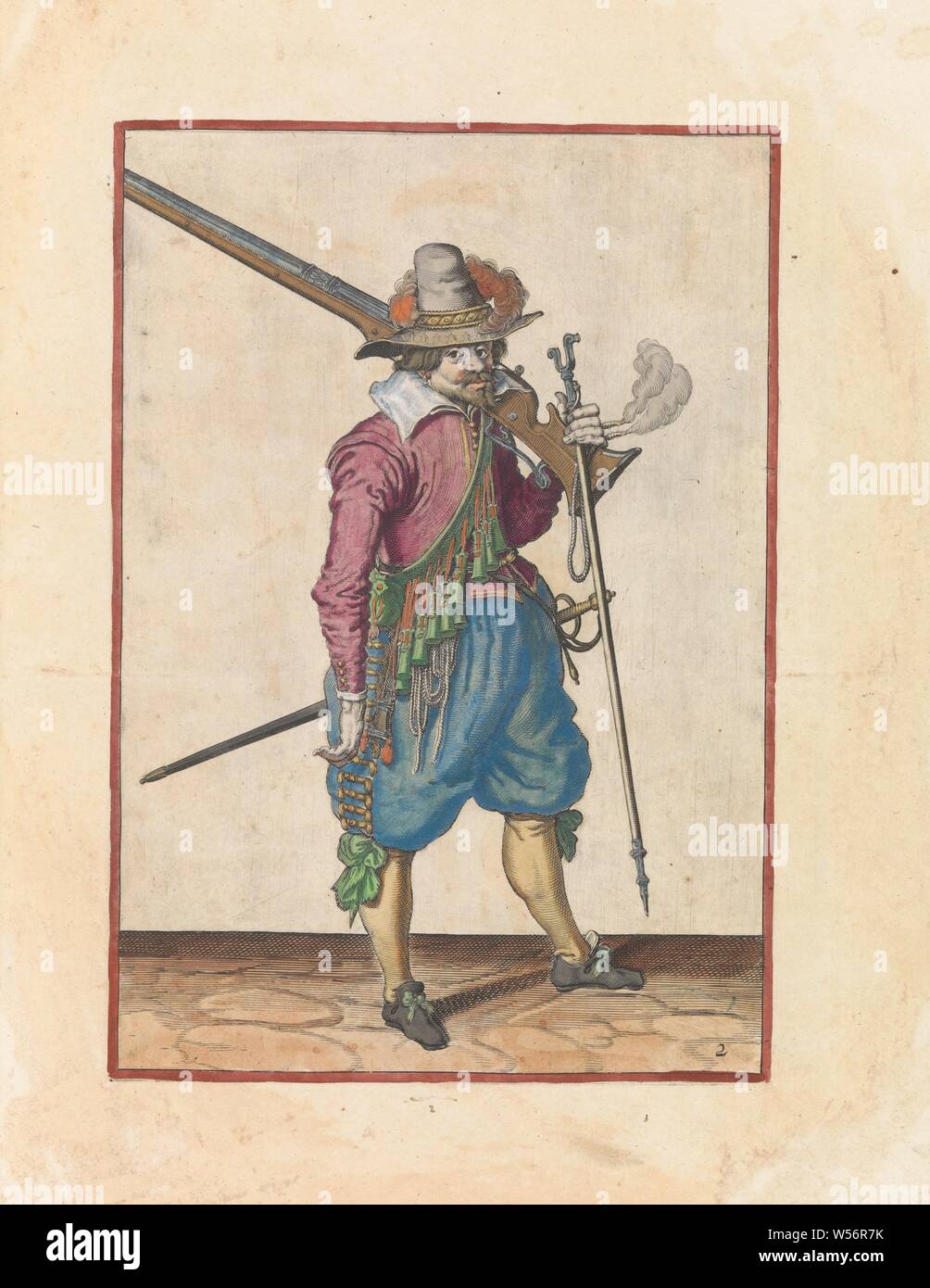 Soldier wearing his musket on his left shoulder and holding his furket ...