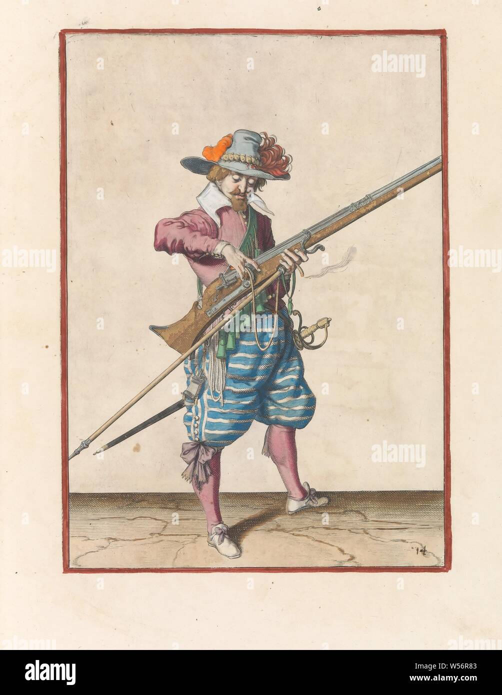Soldier loosening his wick from the cock of his musket Corte lower ...