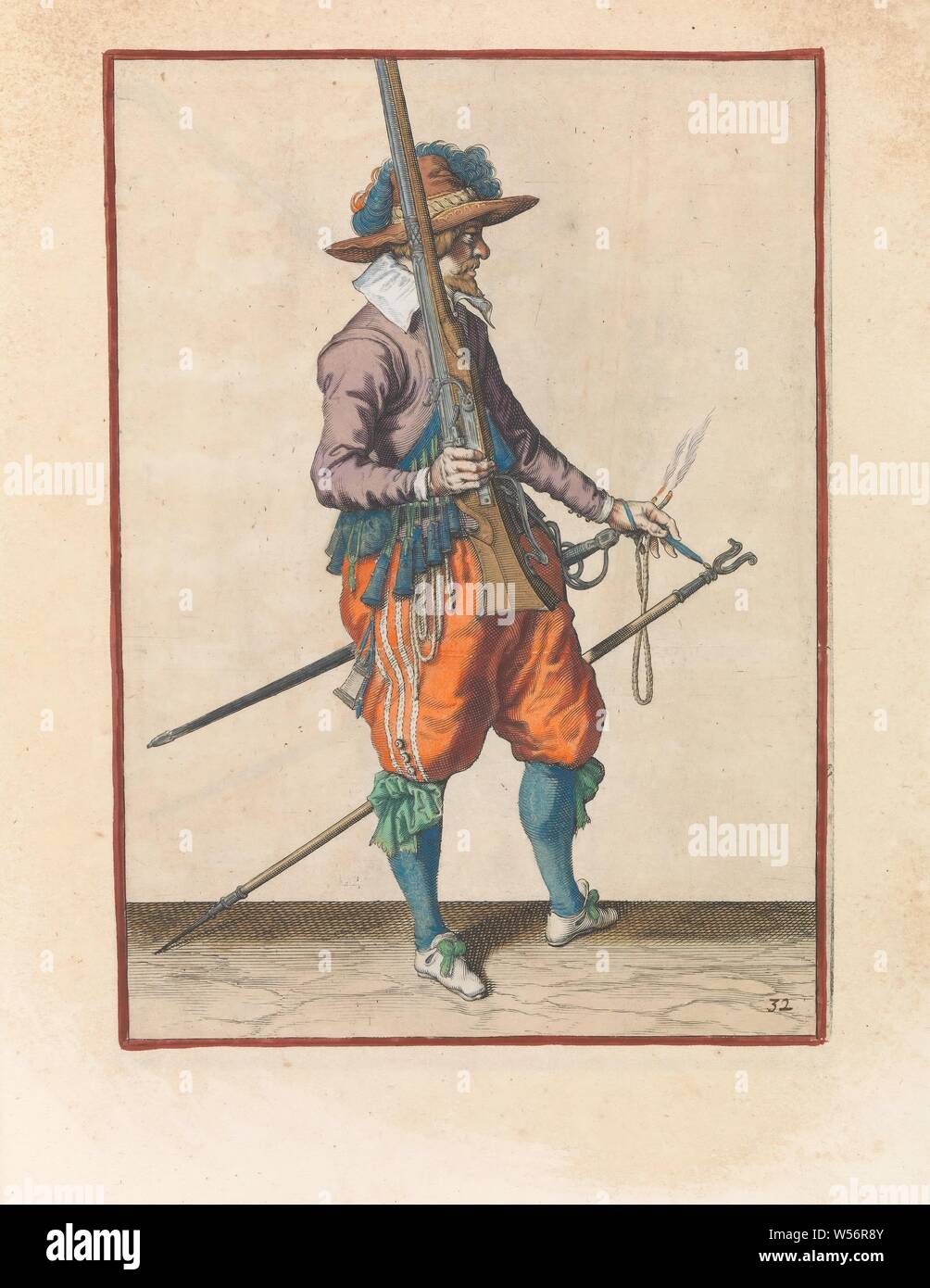 Soldier holding his musket upright with his right hand. Corte lower ...