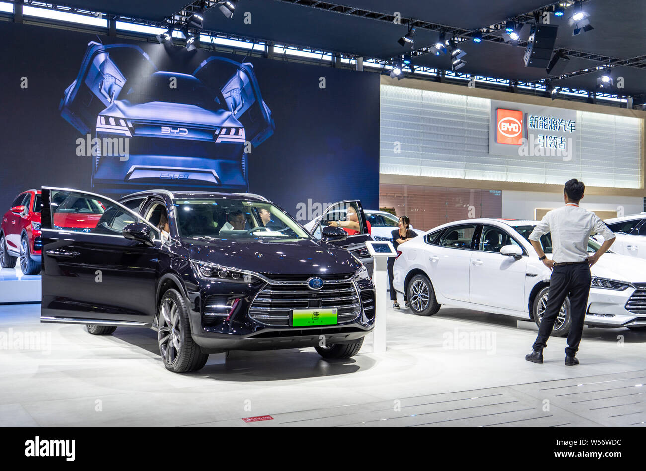 --FILE--People visit the stand of BYD during the Shanghai Pudong ...