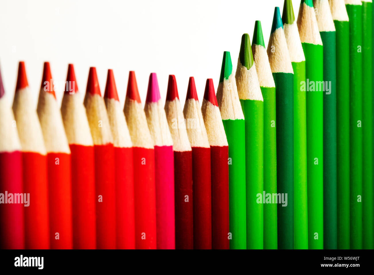 Colored red & green pencils representing business graph of increasing ...