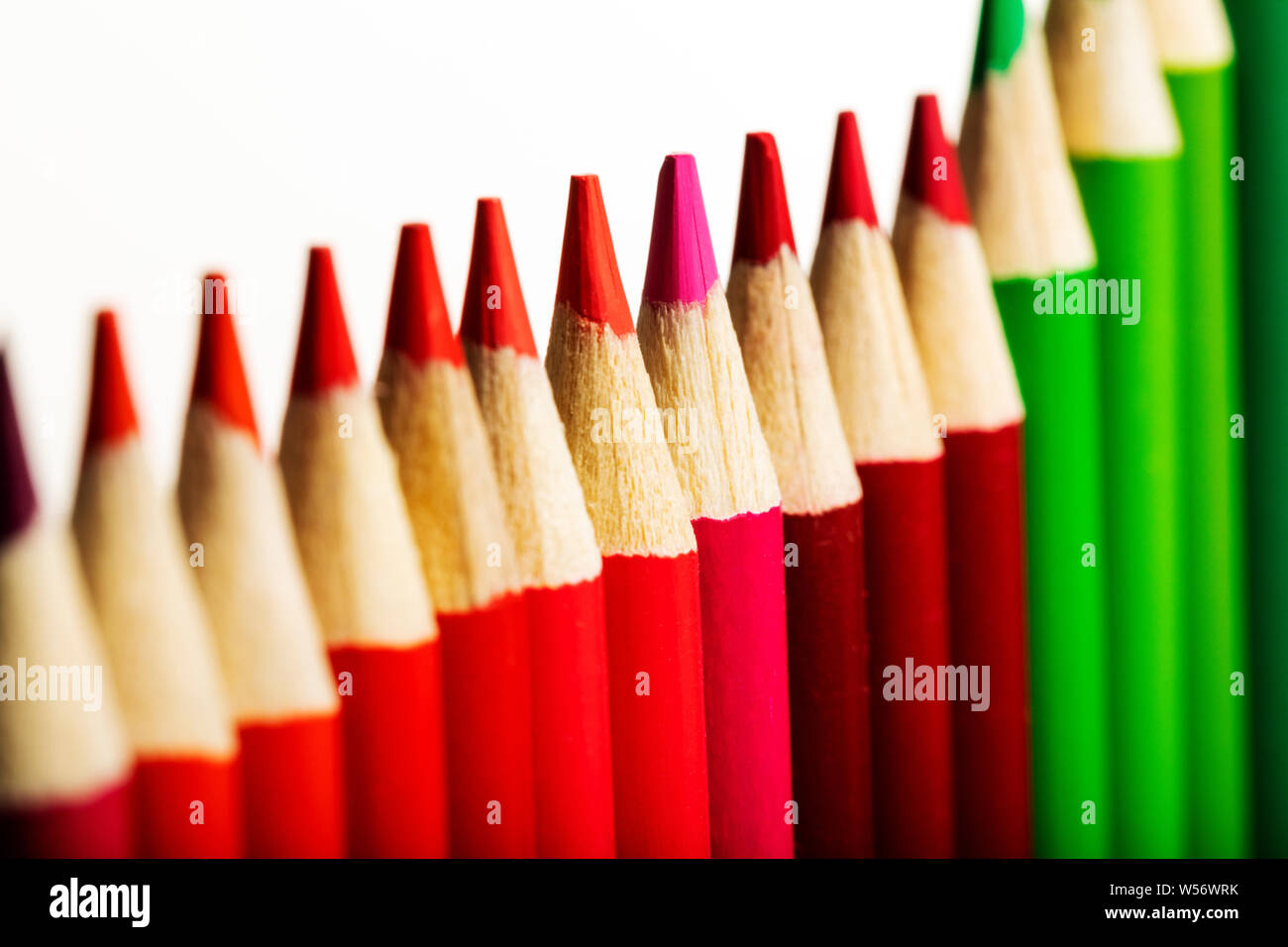 Colored red & green pencils representing business graph of increasing ...