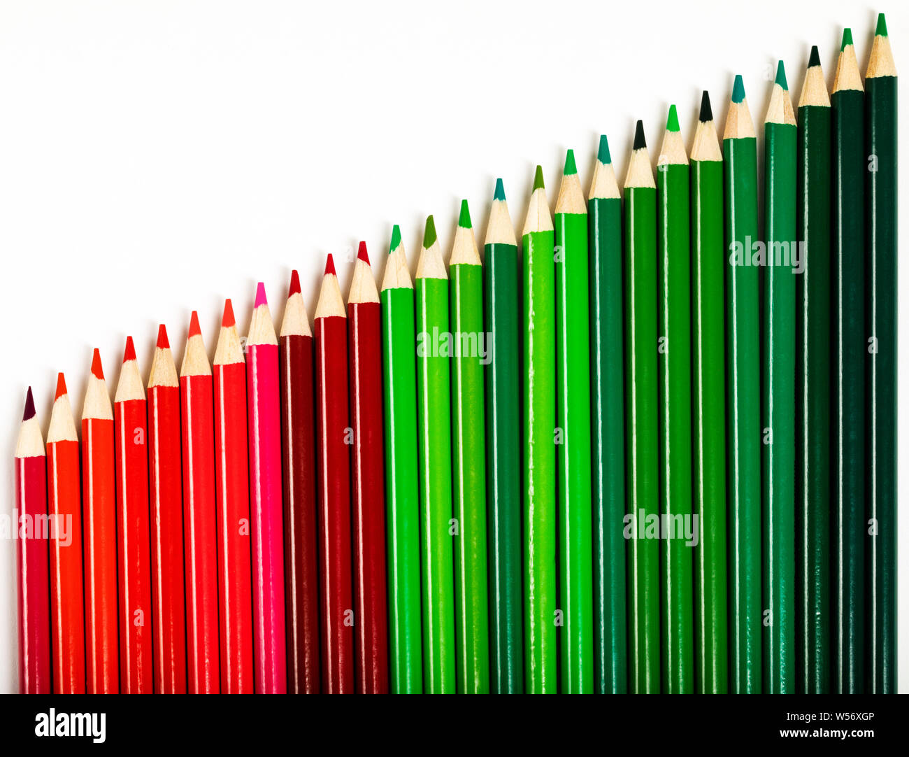Colored red & green pencils representing business graph of increasing ...