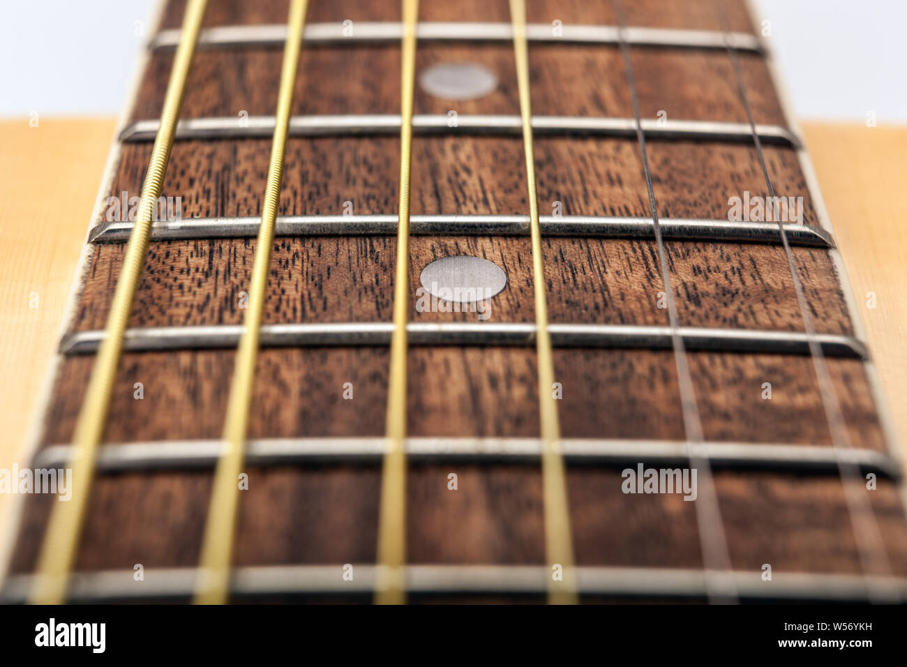 metal strings on an acoustic guitar close up close up Stock Photo - Alamy