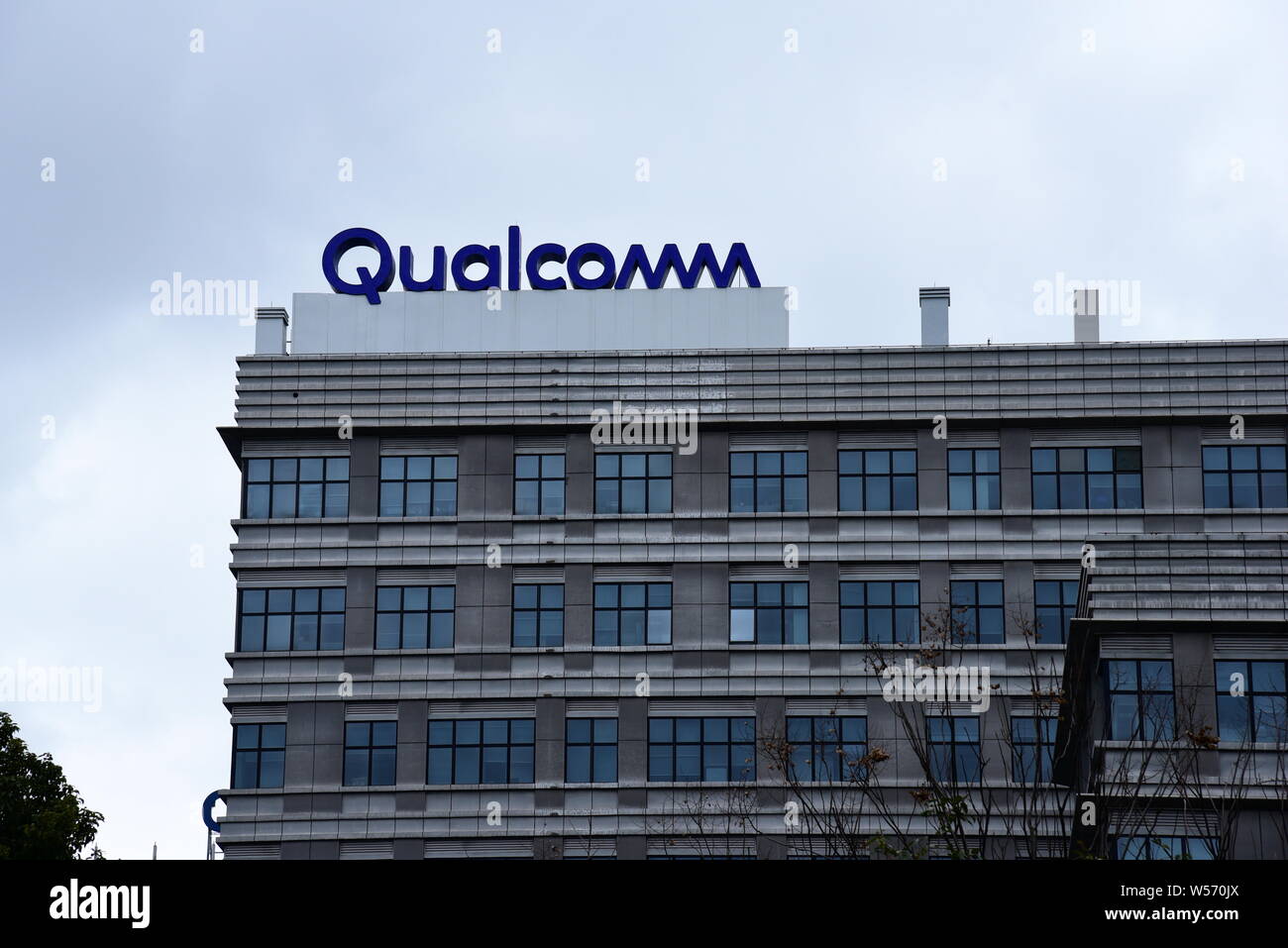--FILE--View of a logo of Qualcomm on the rooftop of a building in ...