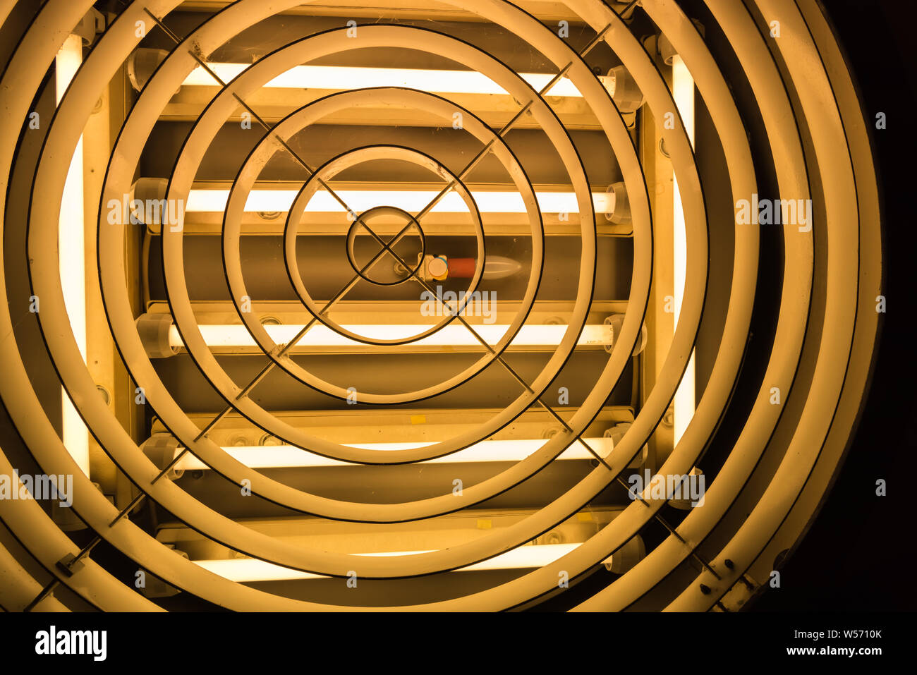 An old light bulb in the middle of fluorescent tubes Stock Photo - Alamy