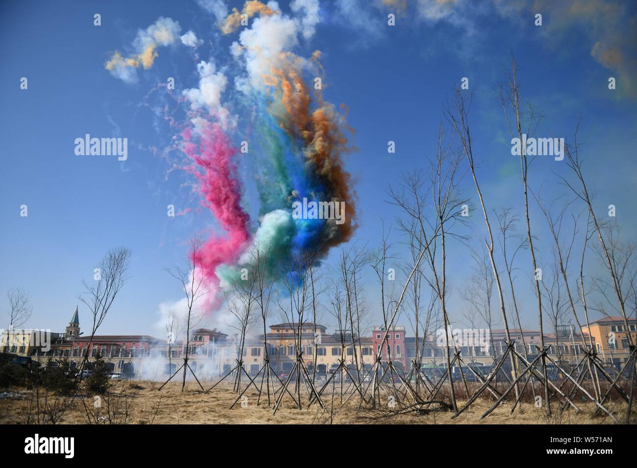 View of the daytime fireworks show to welcome the upcoming Lantern ...