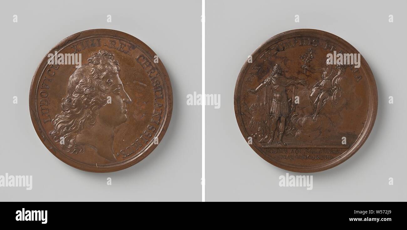 Peace of Aachen, Bronze Medal. Obverse: man's bust (Louis XIV) within a ...