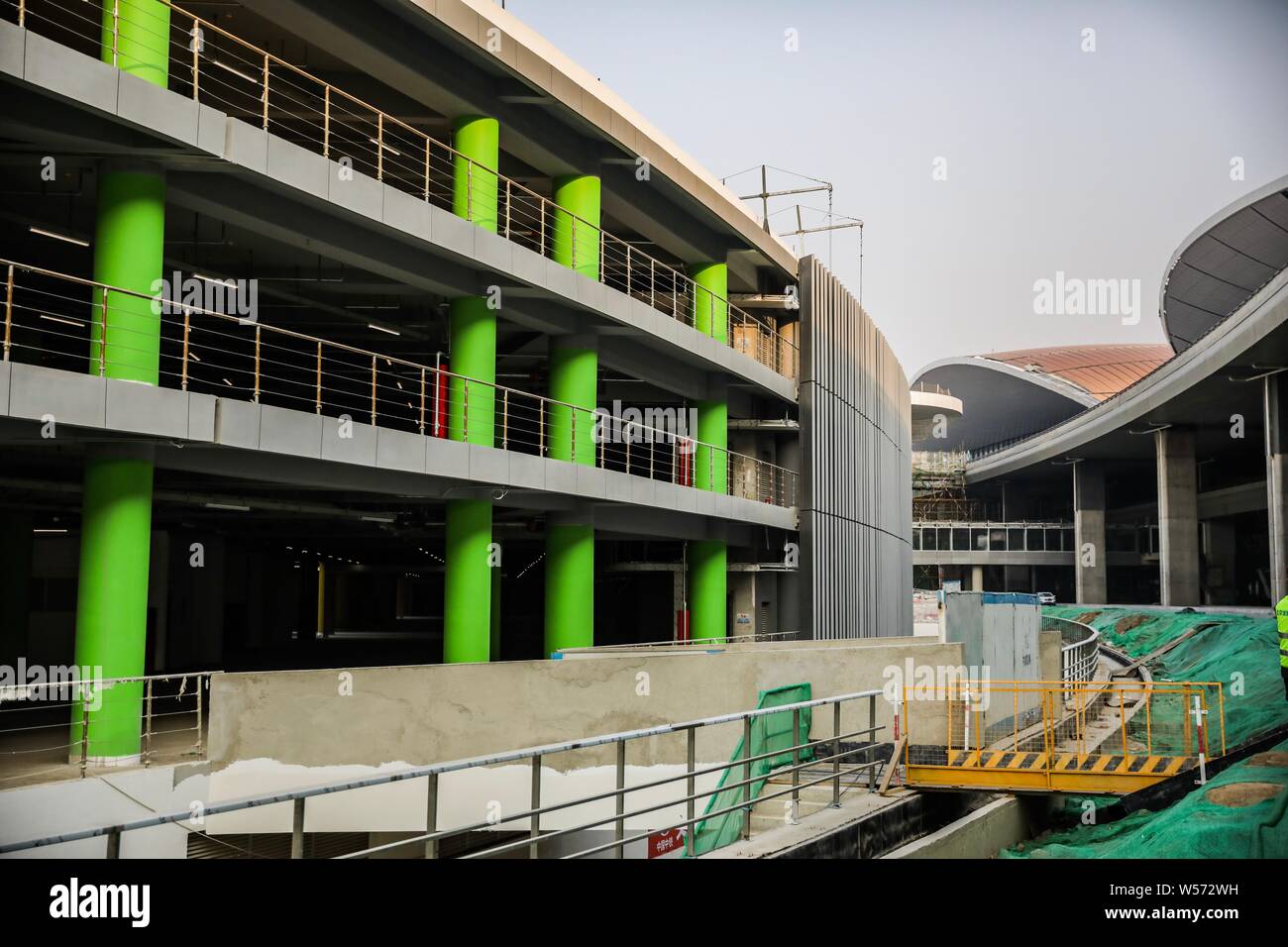 View of the construction site of the main structure for the railway ...