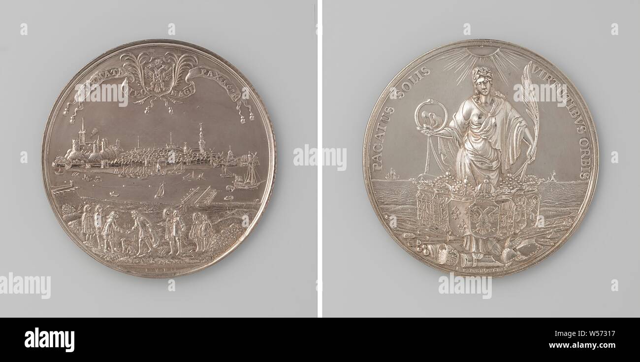 Peace of Nijmegen, Silver Medal. Obverse: envoys say goodbye to each ...