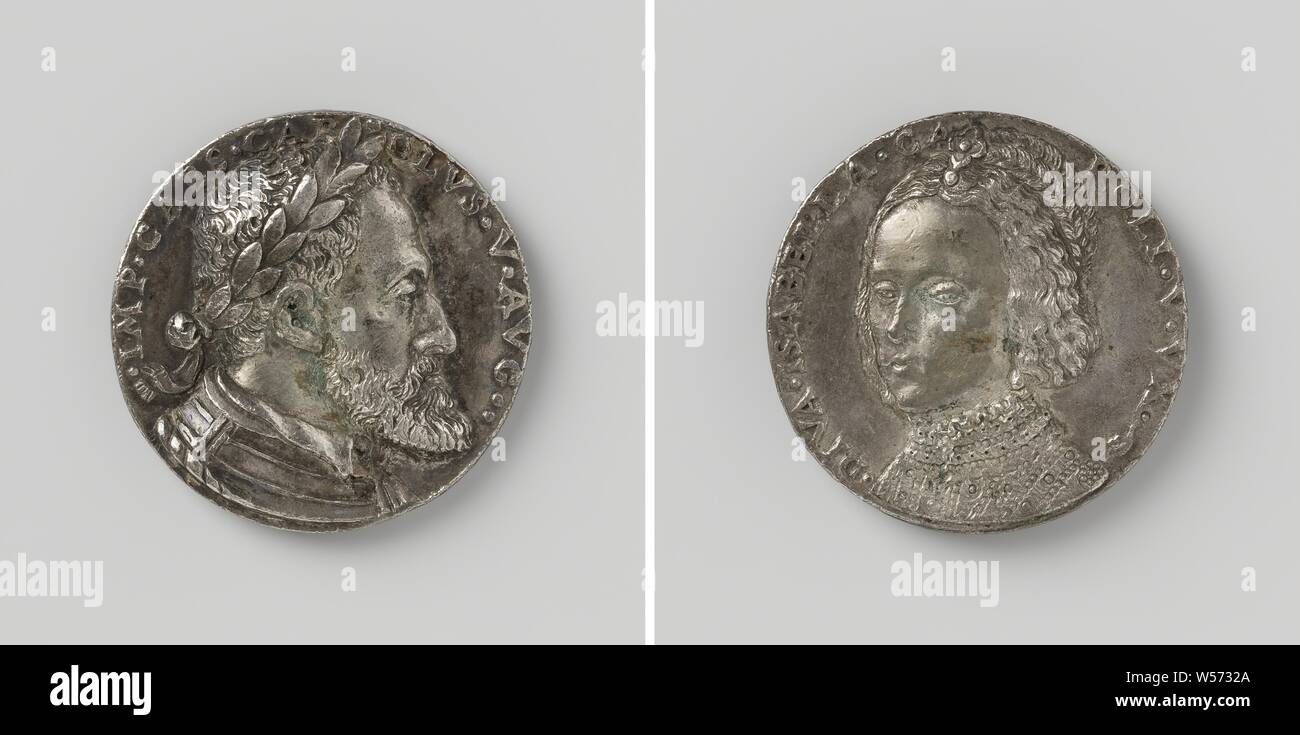 Charles V and Isabella of Portugal, Silver Medal. Obverse: man's chest ...