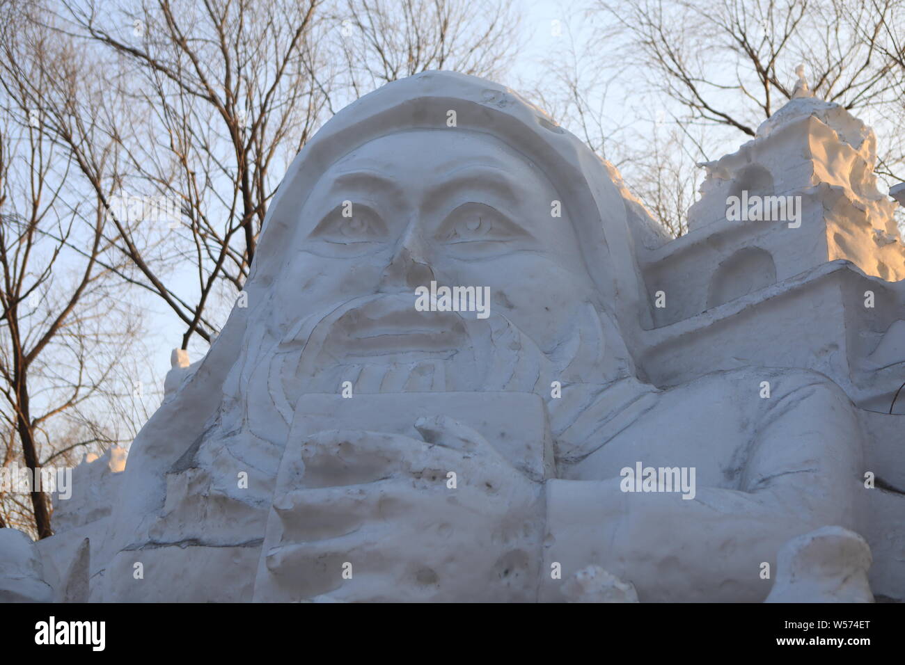 A melting ice sculpture is on display at the South Lake Park in ...