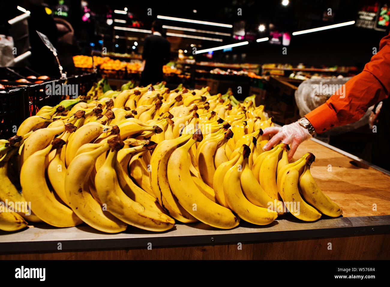 Fresh yellow bananas in the fruit supermarket Stock Photo - Alamy