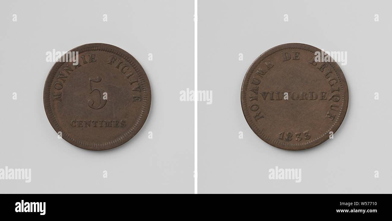 Prison in Vilvoorde, house coin with a value of five cents. Reverse ...