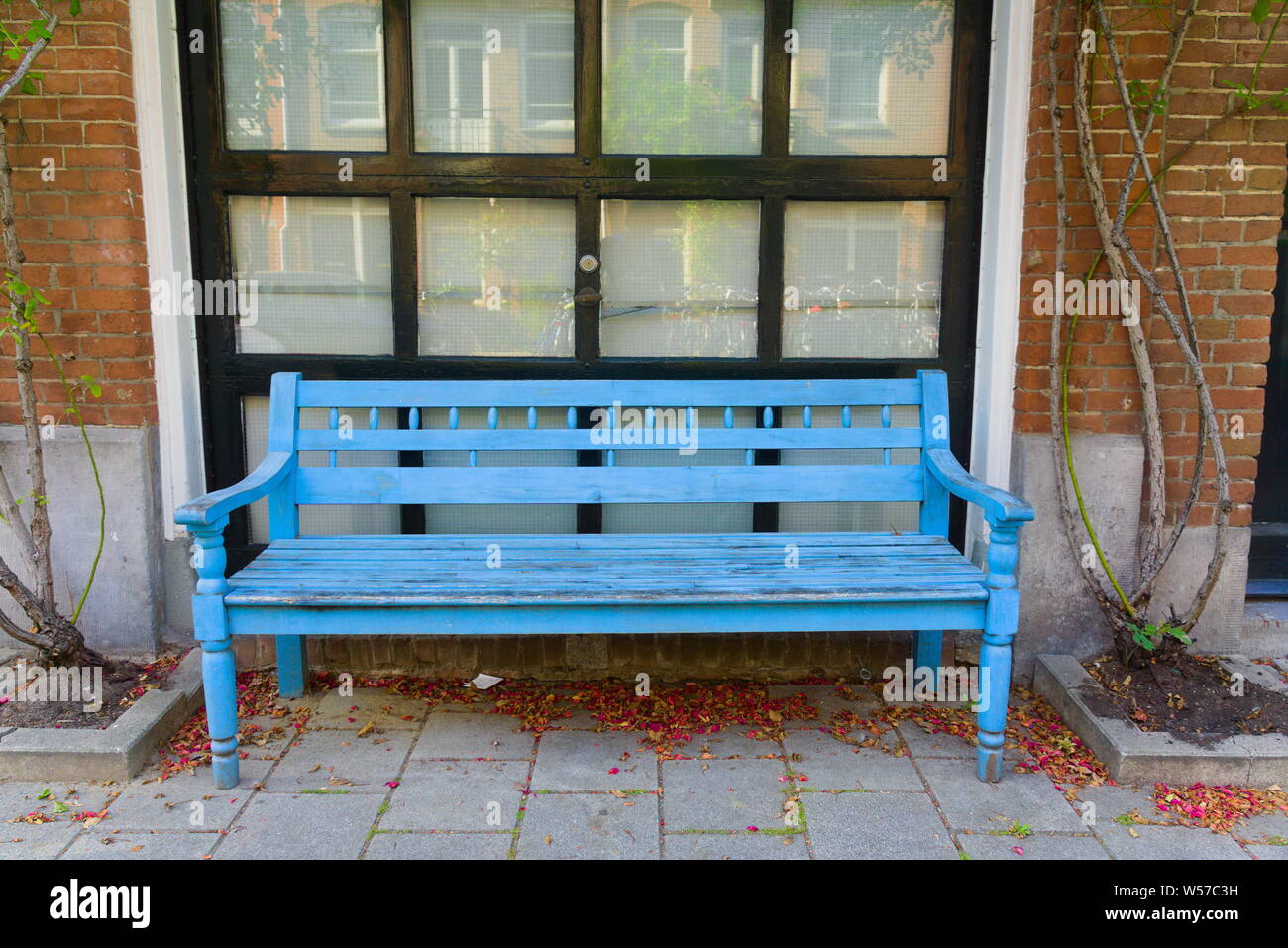 blue bench in the street of amsterdam Stock Photo - Alamy