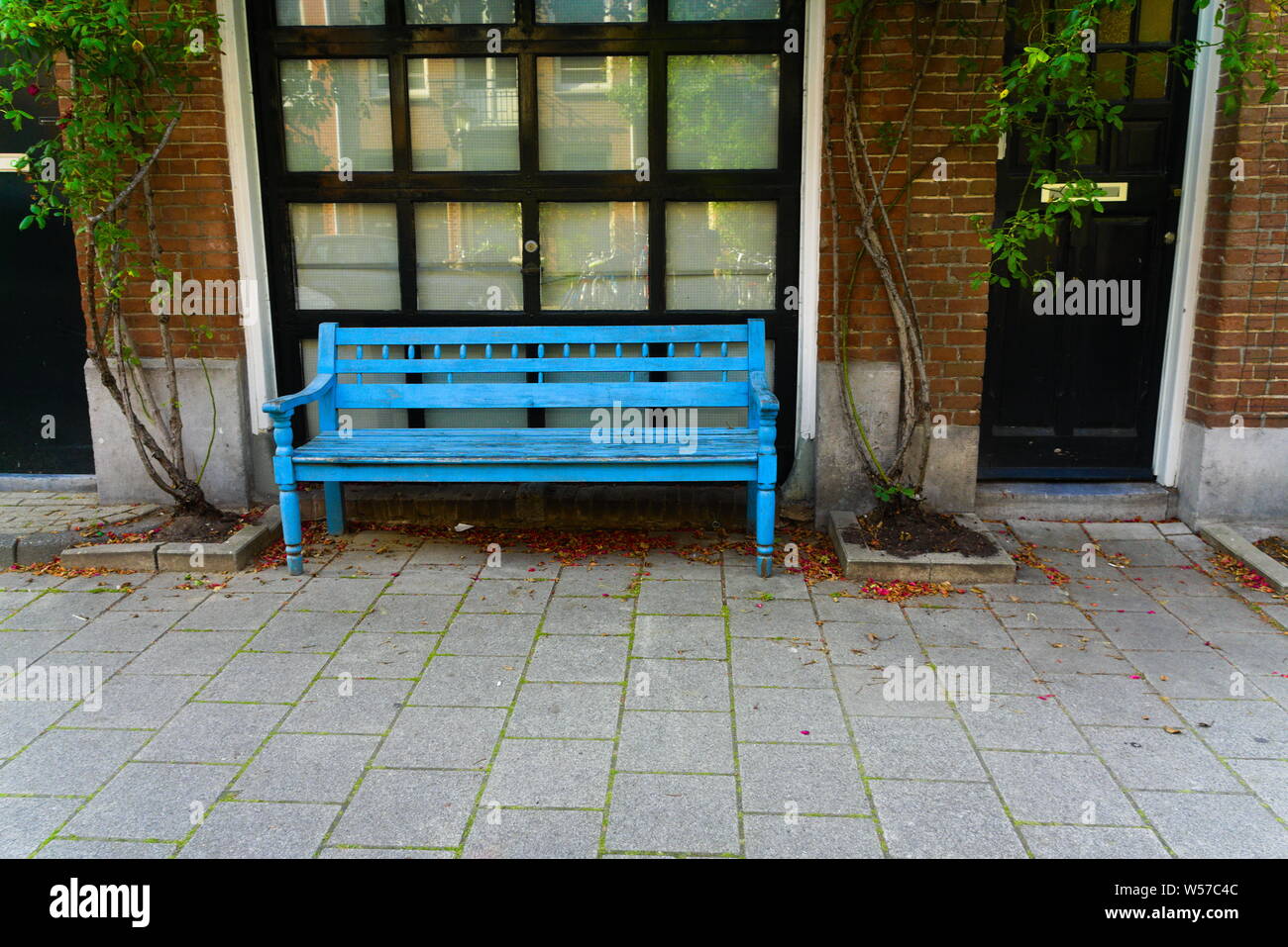 blue bench in the street of amsterdam Stock Photo - Alamy