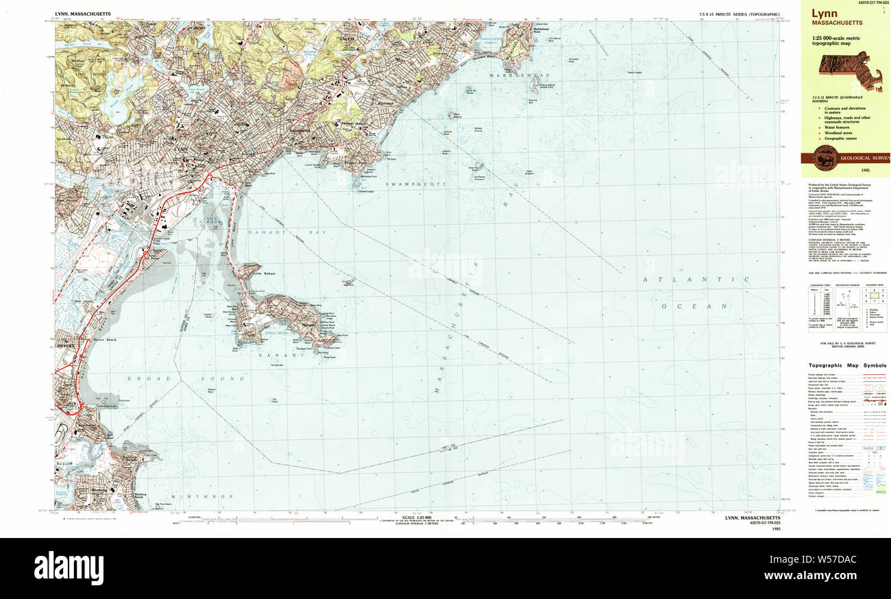 Massachusetts USGS Historical Topo Map MA Lynn 351063 1985 25000 ...