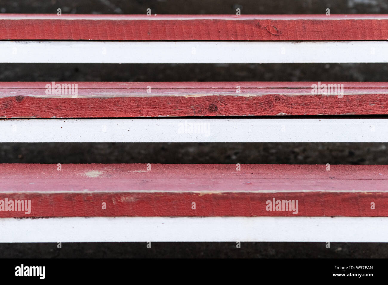 Wooden steps, red and white color. New outdoor modern design on ...