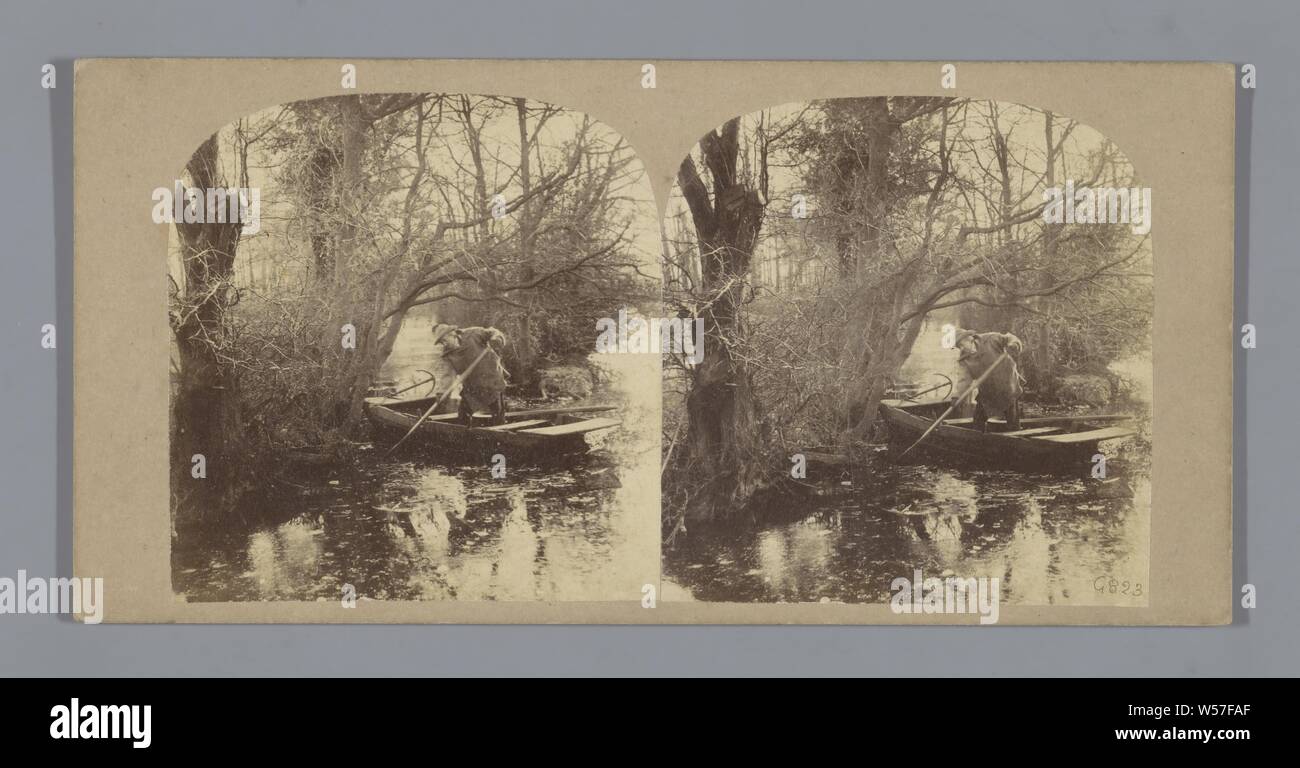 Man standing in a boat in a wooded area, rowing boat, canoe, etc, bush ...