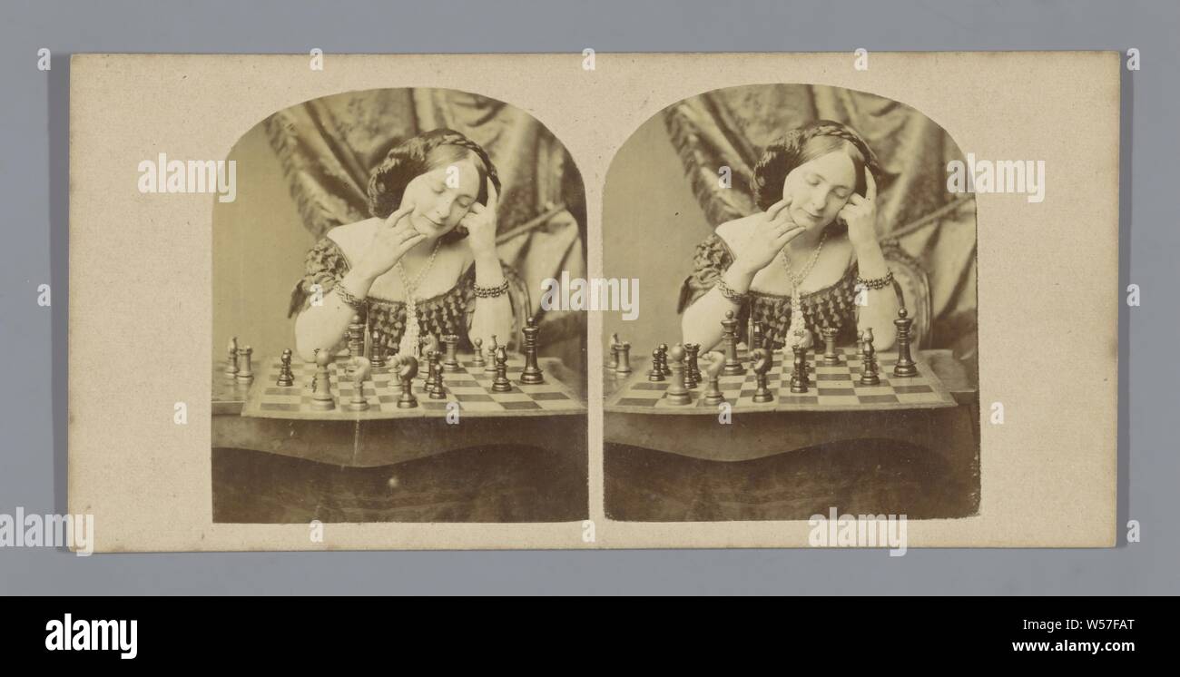 Woman behind a chessboard, chess, Europe, anonymous, c. 1850 - c. 1880 ...