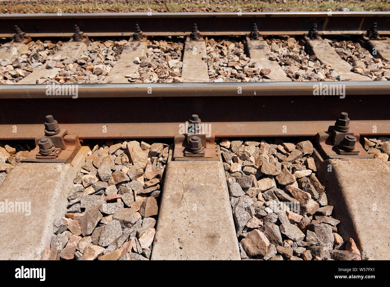 railway rails close view - abstract background, freight transportation ...