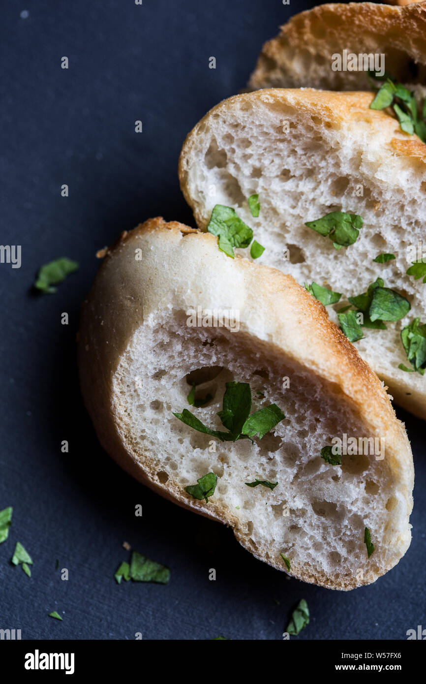 Sliced bread top view with coriander Stock Photo - Alamy