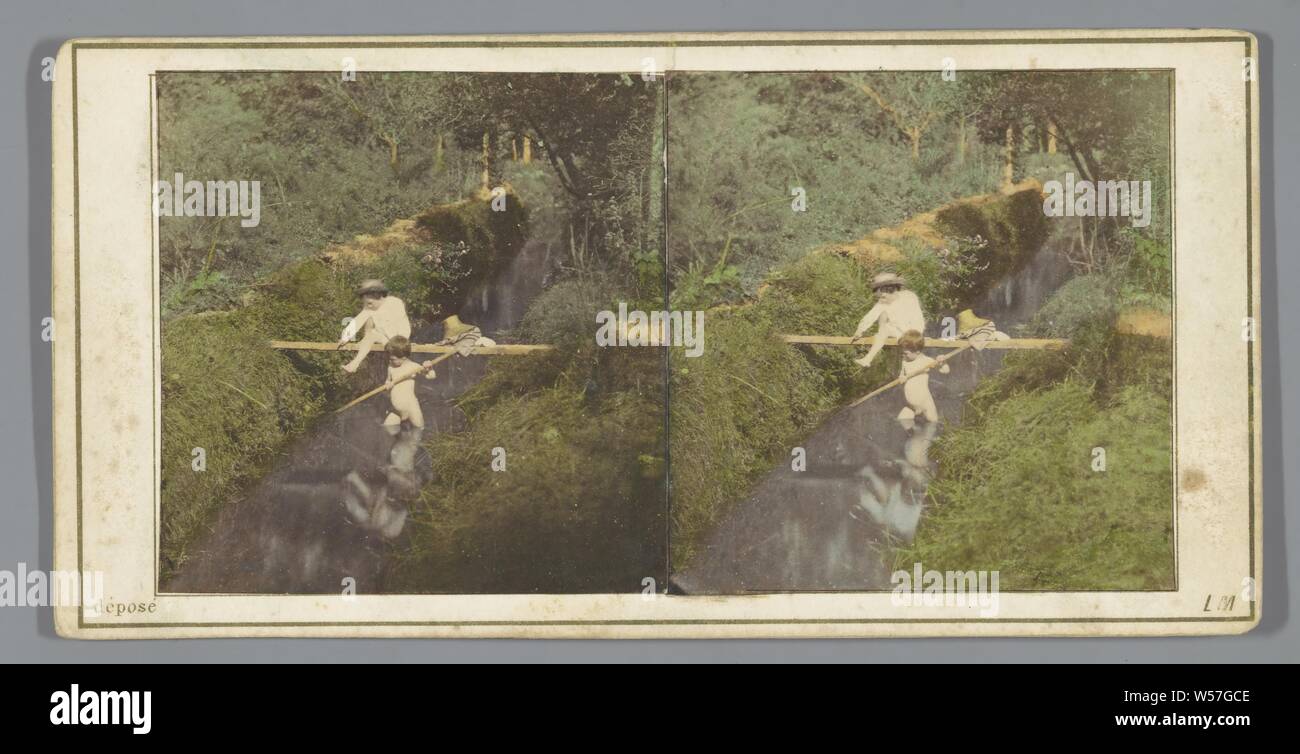 Children playing in stream in forest, LM, 1855 - 1865 Stock Photo - Alamy