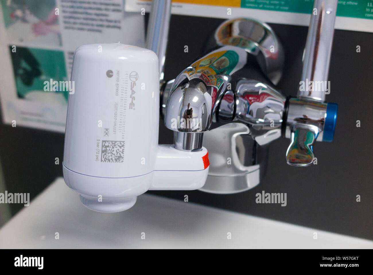 A hospital tap fitted with a T Safe medical tap filter described as ...