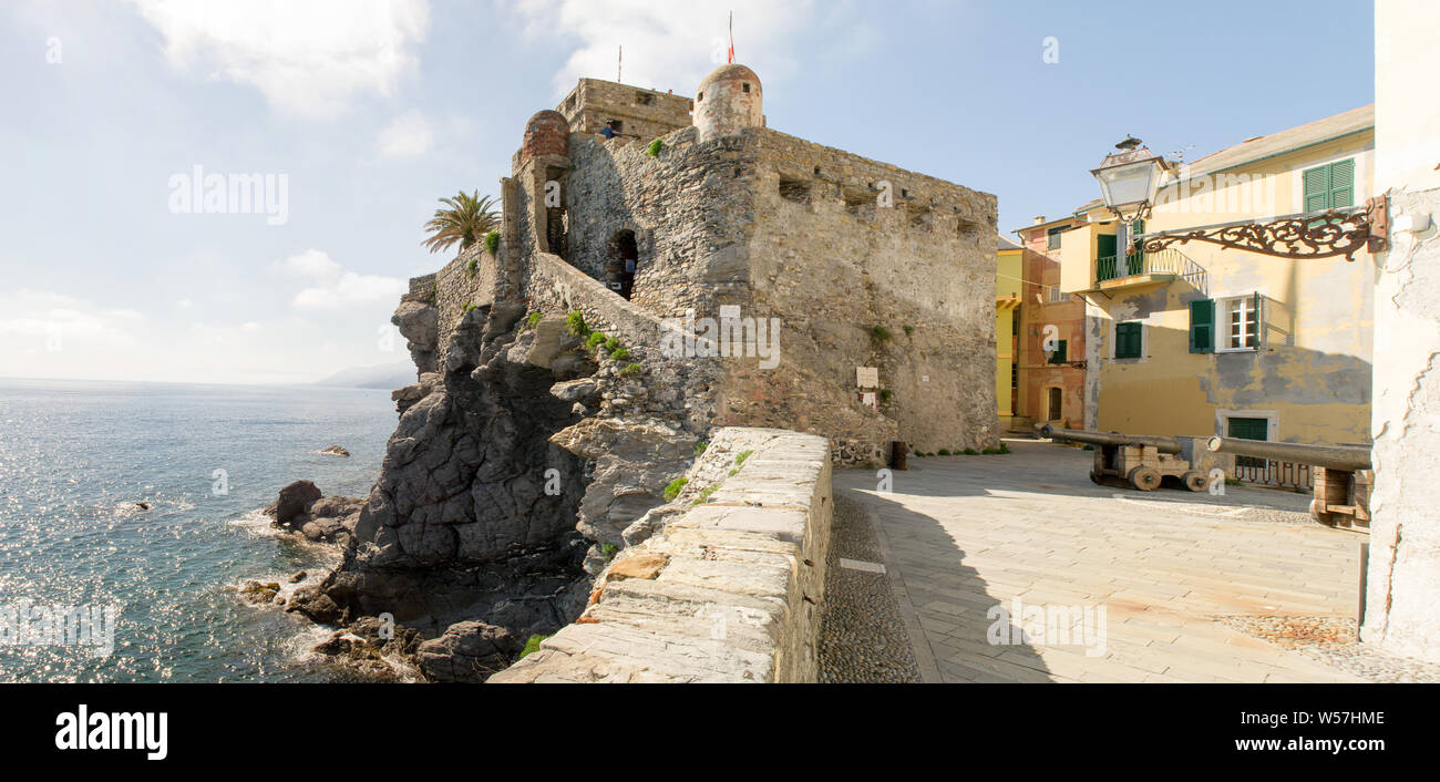 Dragonara castle in Camogli facing the "paradise bay", the main ...