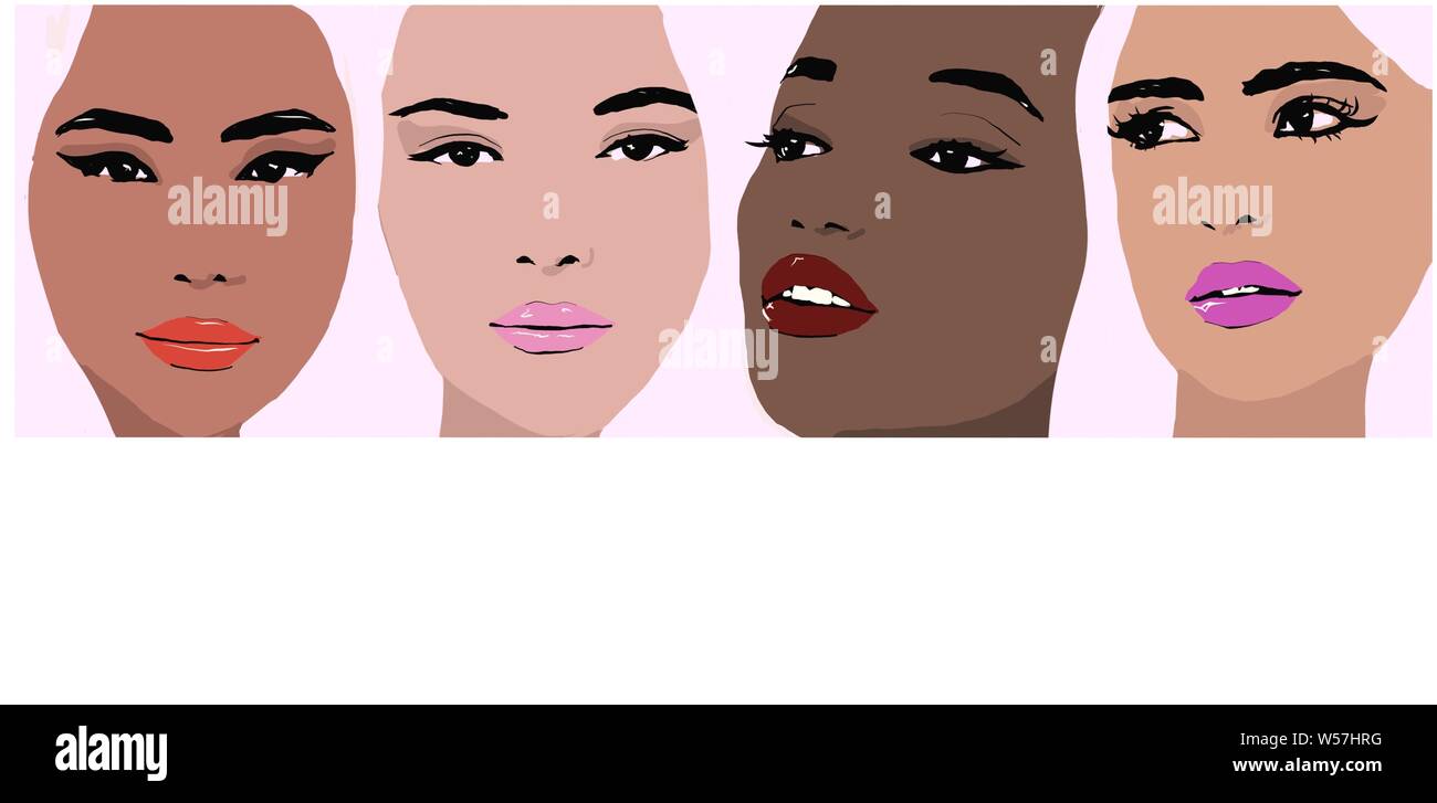 Illustration Make up on different races of trendy girl or women ...