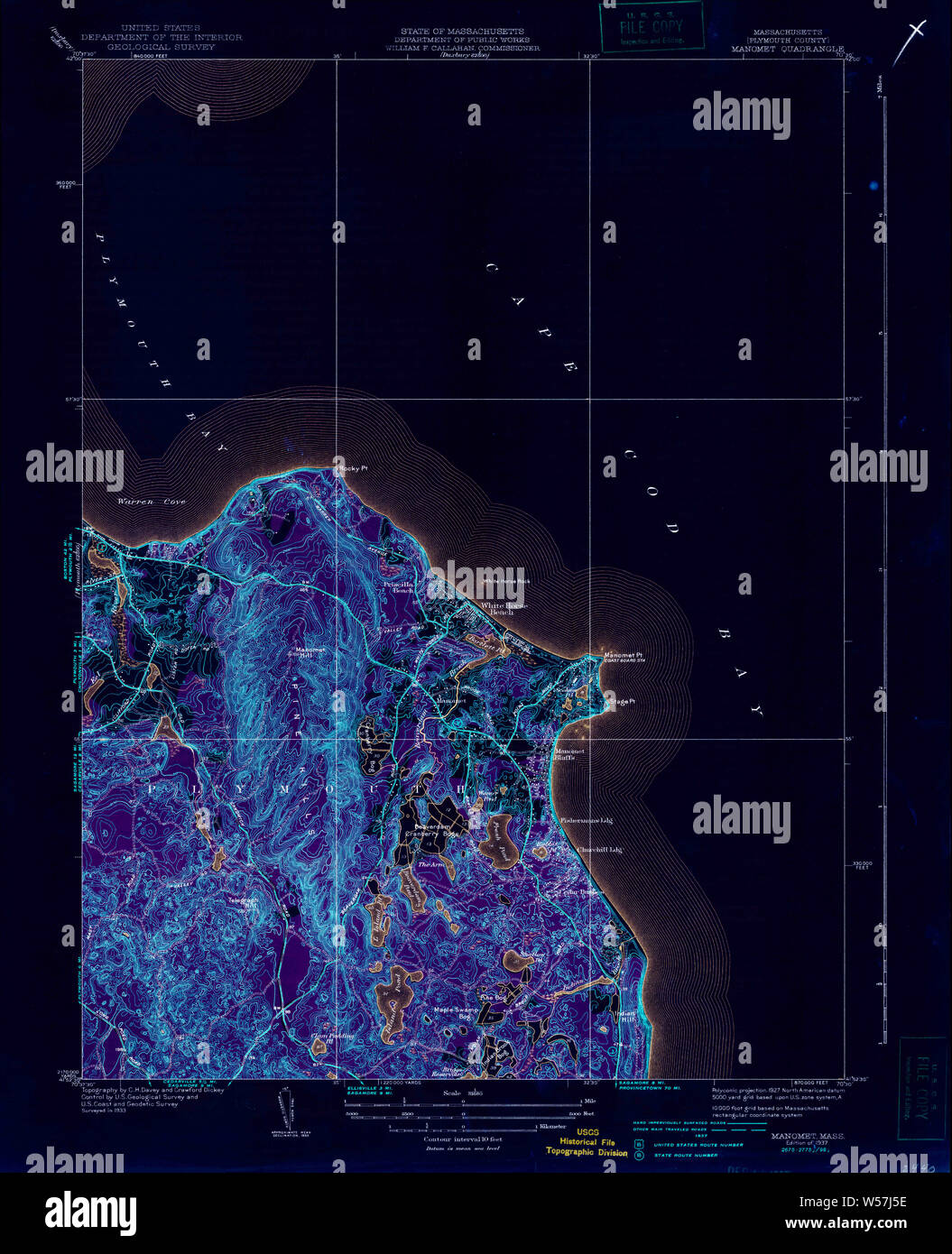 Massachusetts USGS Historical Topo Map MA Manomet 351862 1937 31680 ...