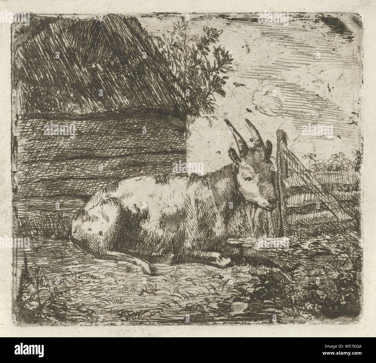 Buck at a barn, he-goat, billy-goat, shed, Jan Kobell (II), 1788, paper ...