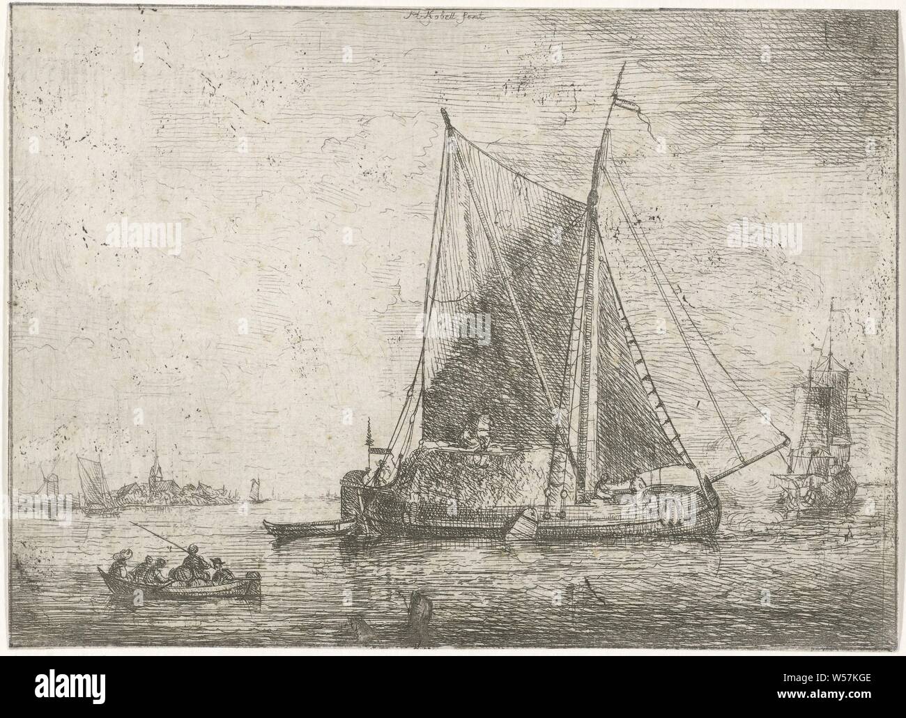 Hay Ship, A ship loaded with hay sails to the right. To the left of it ...