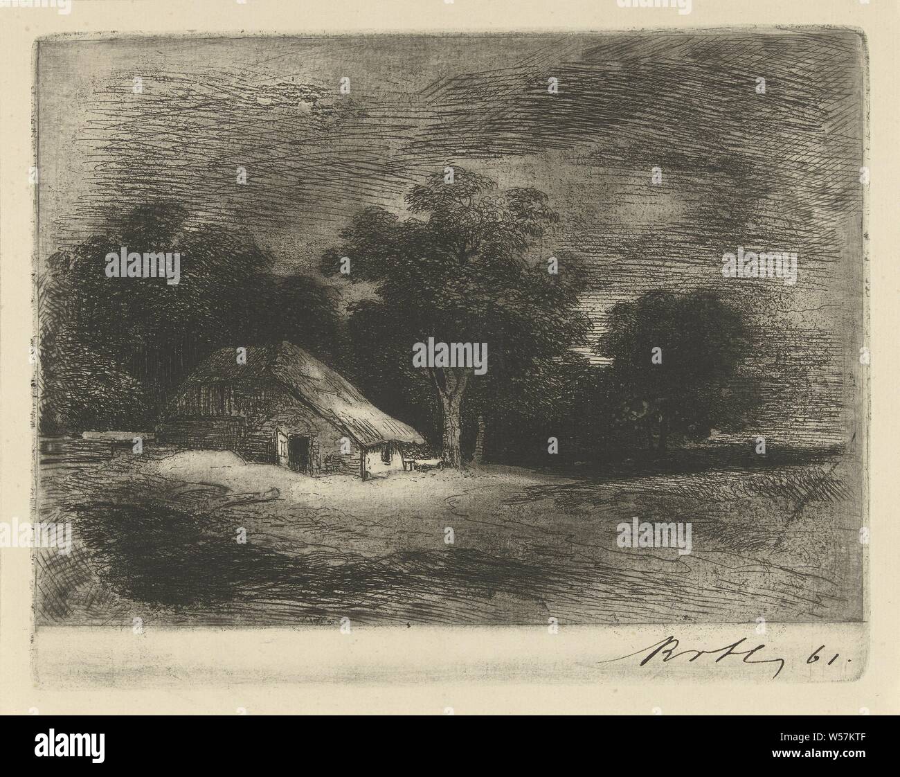 farm with trees, farm or solitary house in landscape, Remigius Adrianus ...