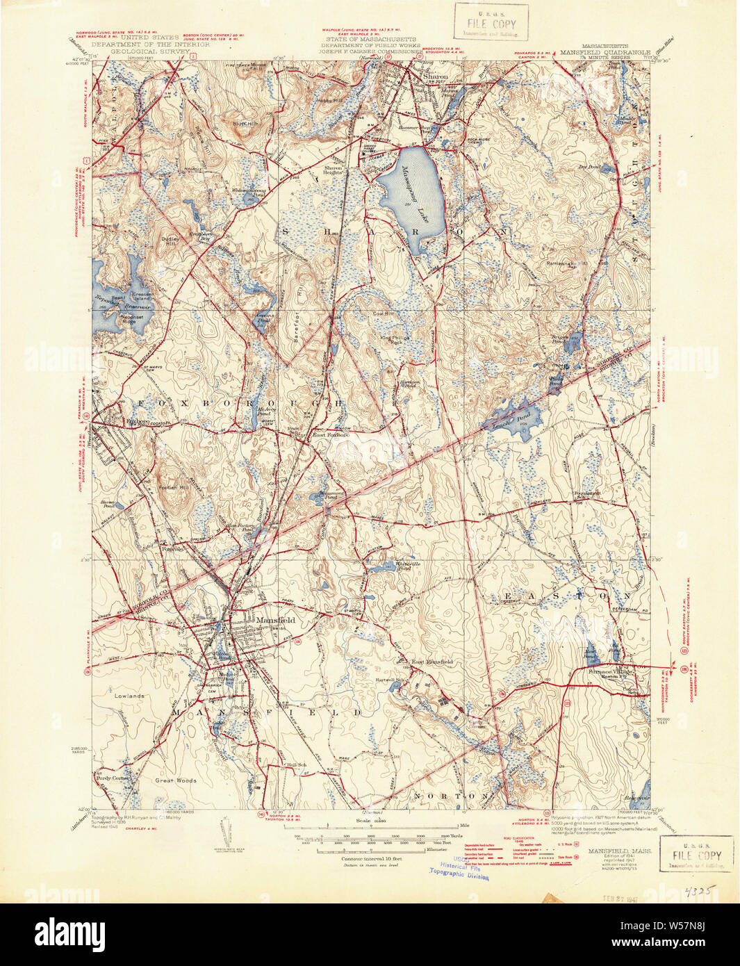 Massachusetts USGS Historical Topo Map MA Mansfield 351867 1941 31680 ...