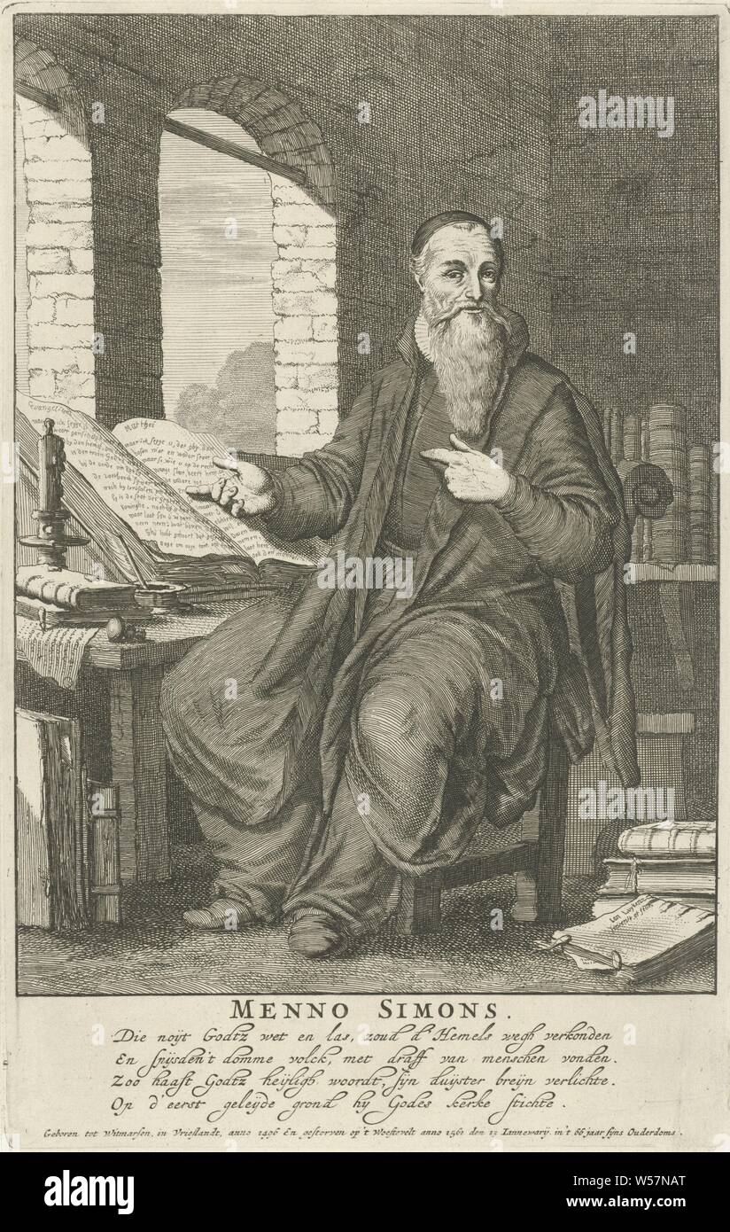 Portrait of Menno Simons, leader of the Mennonites, scholar in his ...