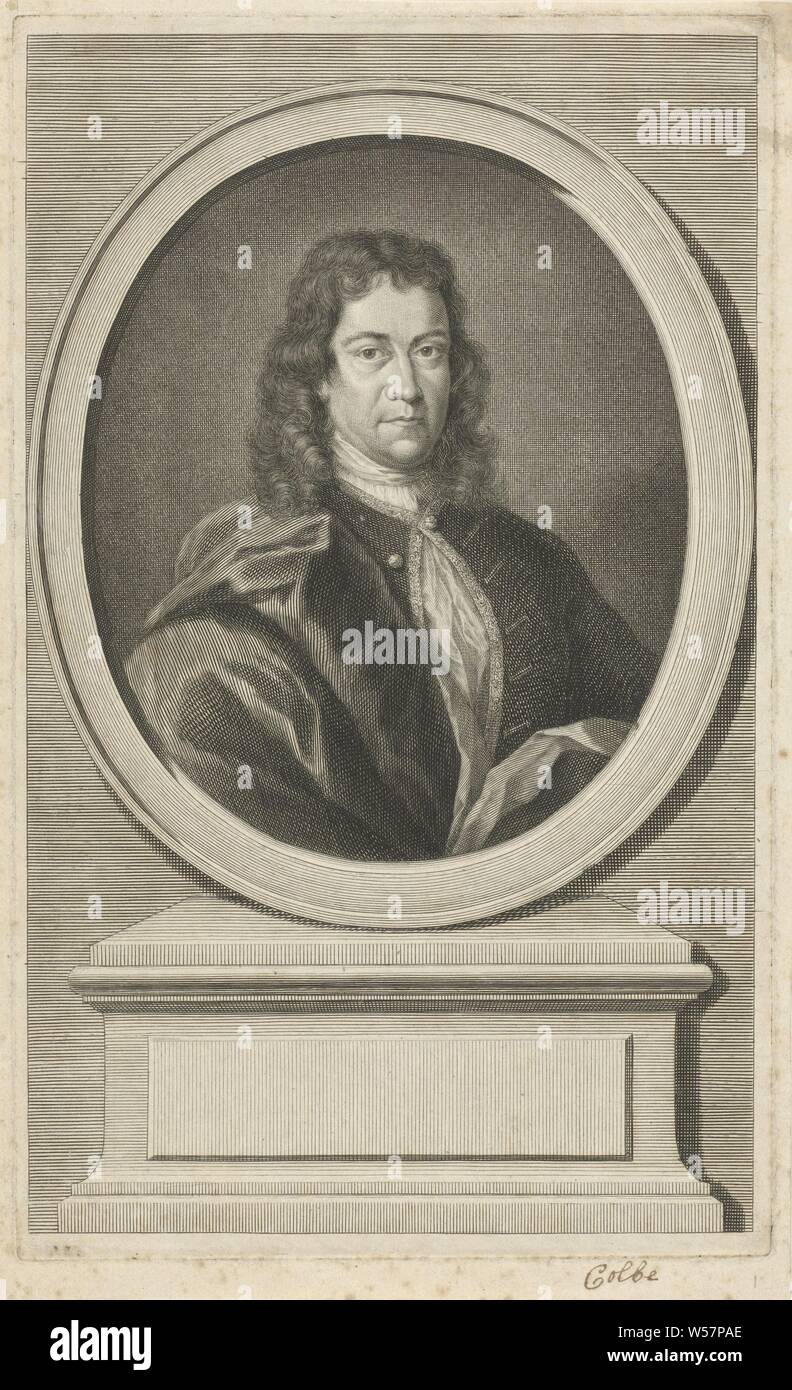 Portrait of Peter Kolb, Bust to the right of Peter Kolb in an oval with ...