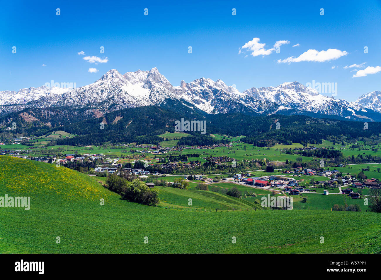 Panoramic view from the hill next to Saalfelden and RItzen lake ...
