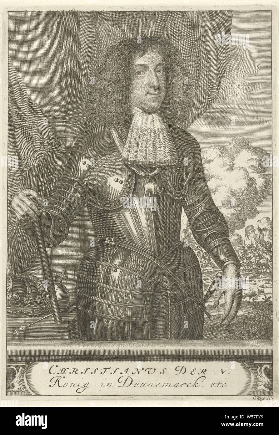 Portrait of Christiaan V, King of Denmark and Norway, Knee piece of ...