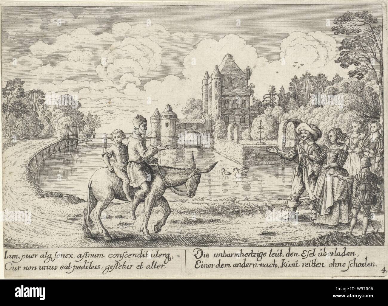 Fable of the farmer and his donkey, Both the farmer and his son are ...