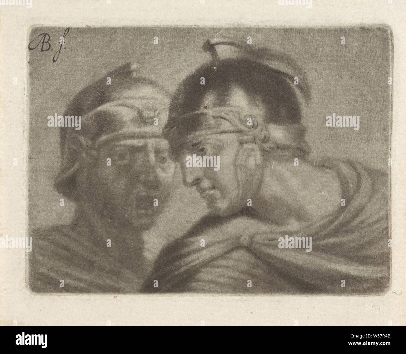 Two Roman soldiers, Busts of two Roman warriors, wearing a helmet, one ...