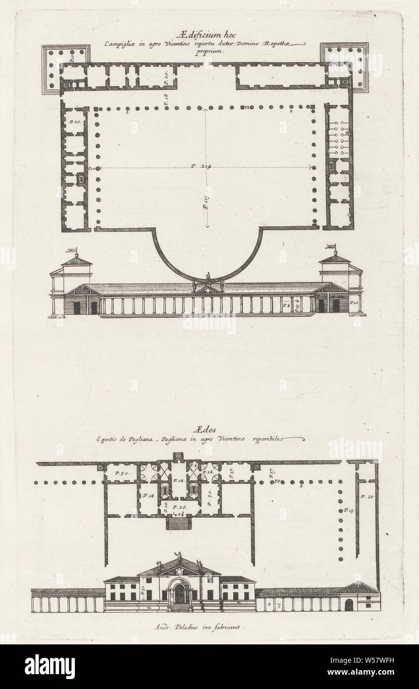 Plans and facades of two villas designed by Andrea Palladio Villas of ...