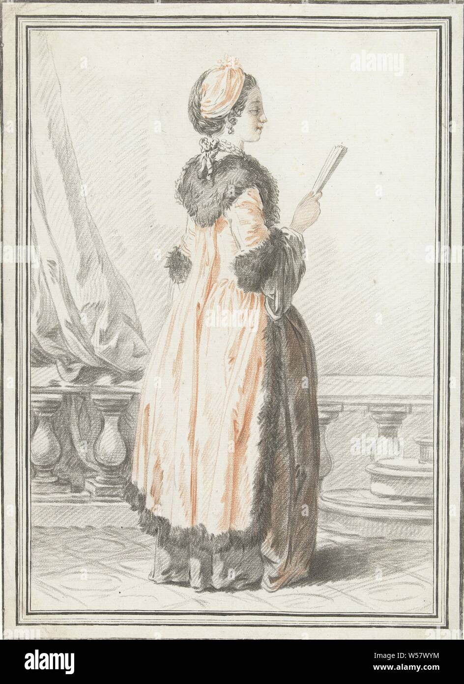 Standing woman with fan in hand, fan, Gilles Demarteau, 1732 - 1776 ...