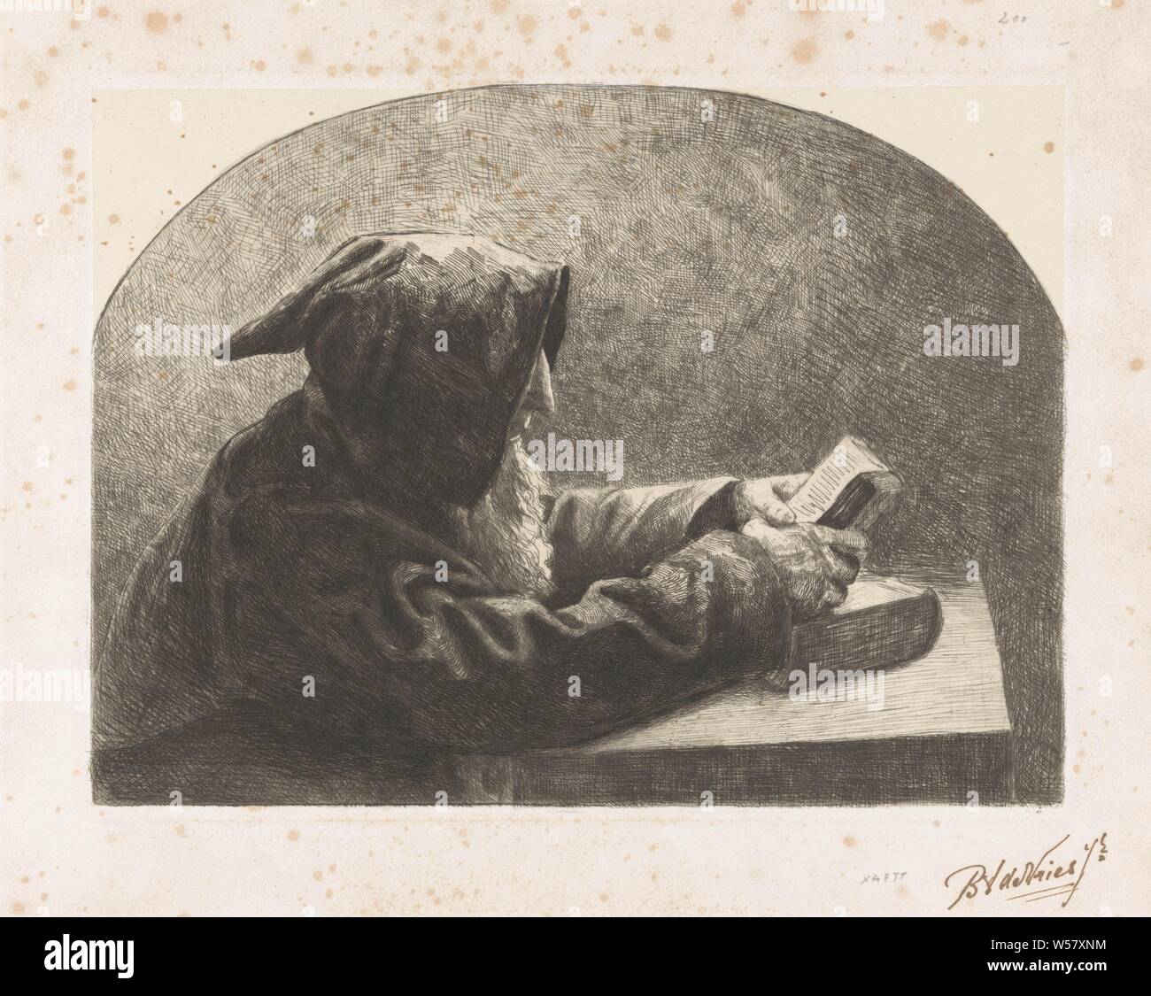 Reading monk, reading, book, monk (s), friar (s), B.J. de Vries jr ...