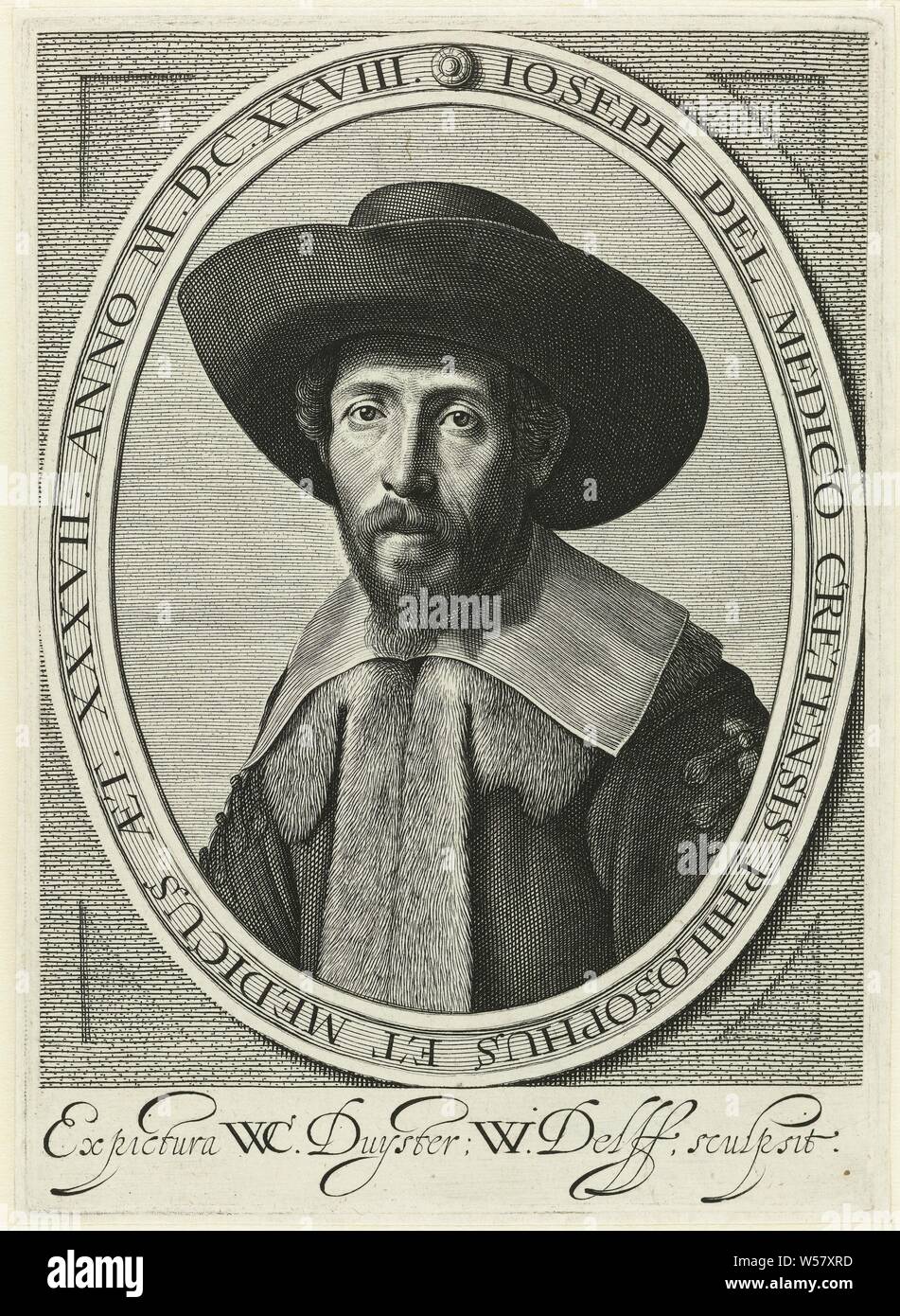 Portrait of philosopher and doctor Joseph del Medico, bust in gown with ...