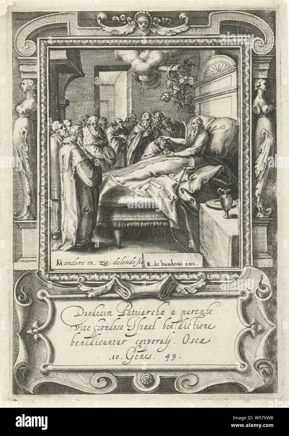 The death of Jacob, Jacob is lying on the bed surrounded by his sons ...