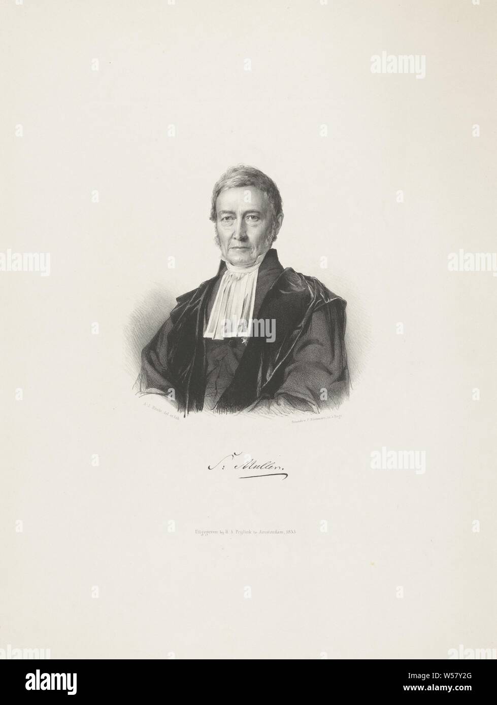 Portrait of S. Muller, The subject wearing a gown and a bef. Under the ...
