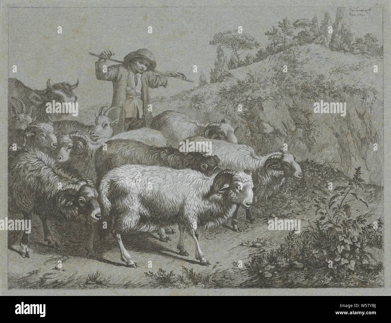Shepherd with rams, goats and cow Shepherd scenes (series title), A ...