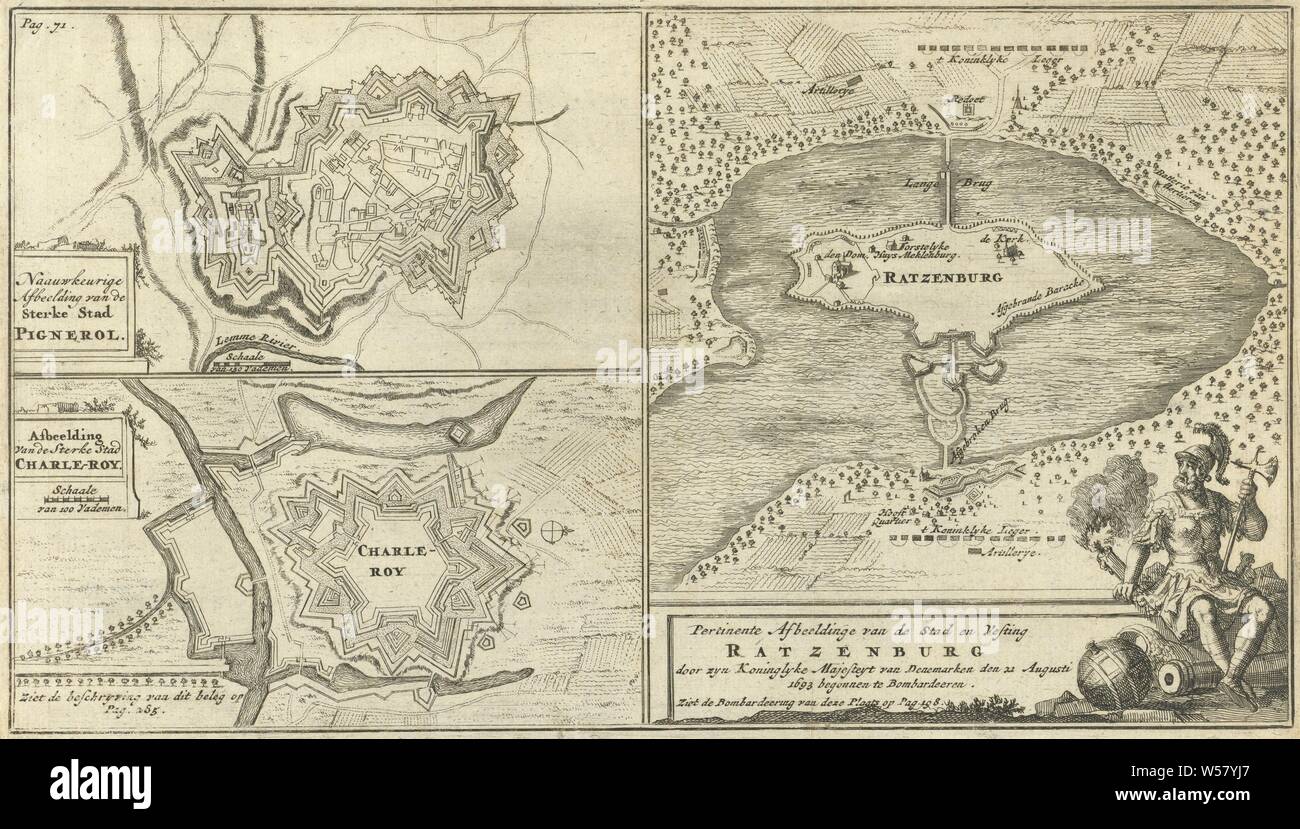 Floor plans of Pinerolo, Charleroi and Ratzeburg, Print top left: Pag ...